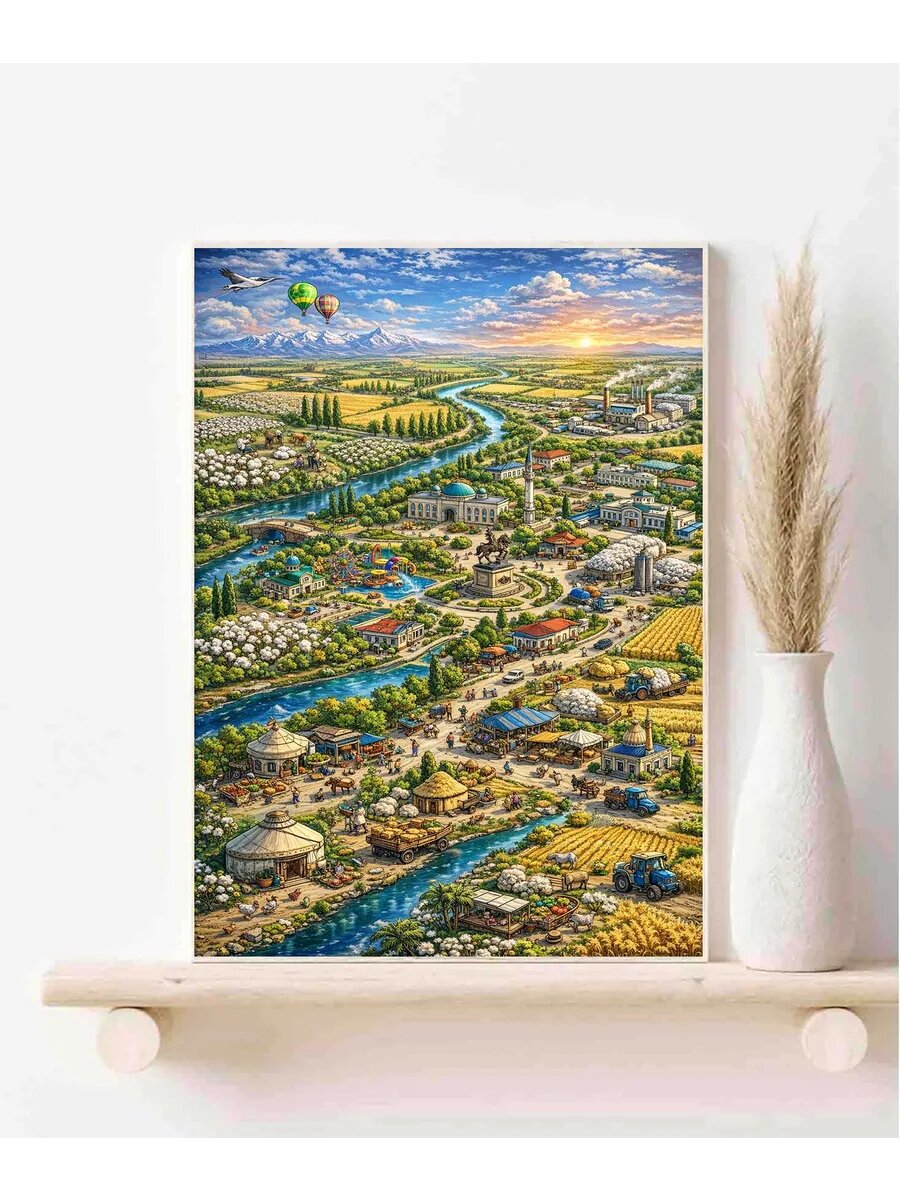 Пахтаобод, Узбекистан, Fantasy Map, Карта, Плакат 30x42см