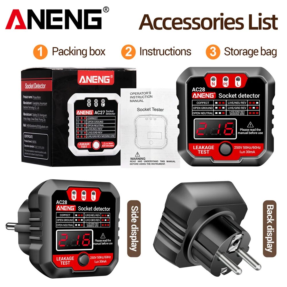 Тестер розеток ANENG AC28