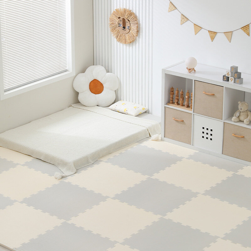 Детский матрас XPE из пеноматериала, 60x60x2.5 см, 6 элементов, бежевый и серый цвет, нескользящая поверхность для
