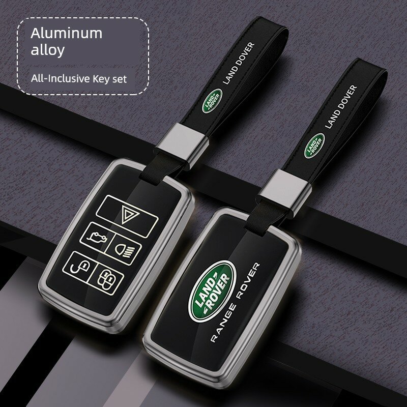 Чехол для ключей Landrover для Range Rover Sport, Velar, Evoque - серая кайма, черная кожаная лента, алюминиевая