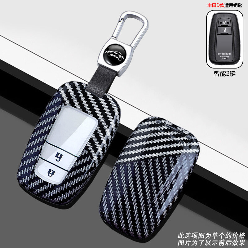 Чехол из углеродного волокна для ключа Toyota RAV4 Corolla Avalon C-HR, черный, 2 кнопки, зажим