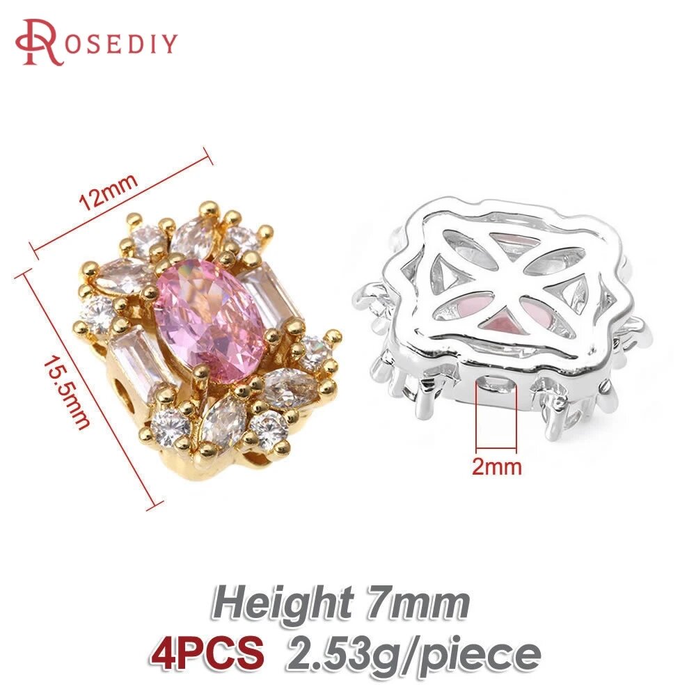 Разделительные бусины Rosediy из латуни с покрытием под золото и Silver Color, Розовый, Pink