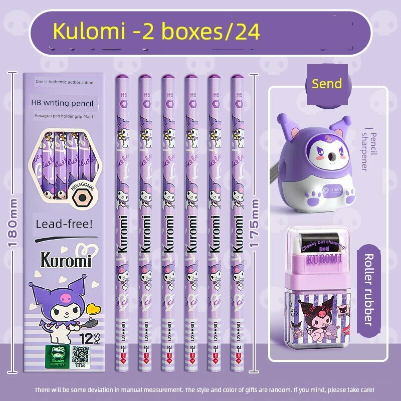 Карандаши Kuromi HB 24 штук с точилкой и ручным ластиком - оптовый школьный набор