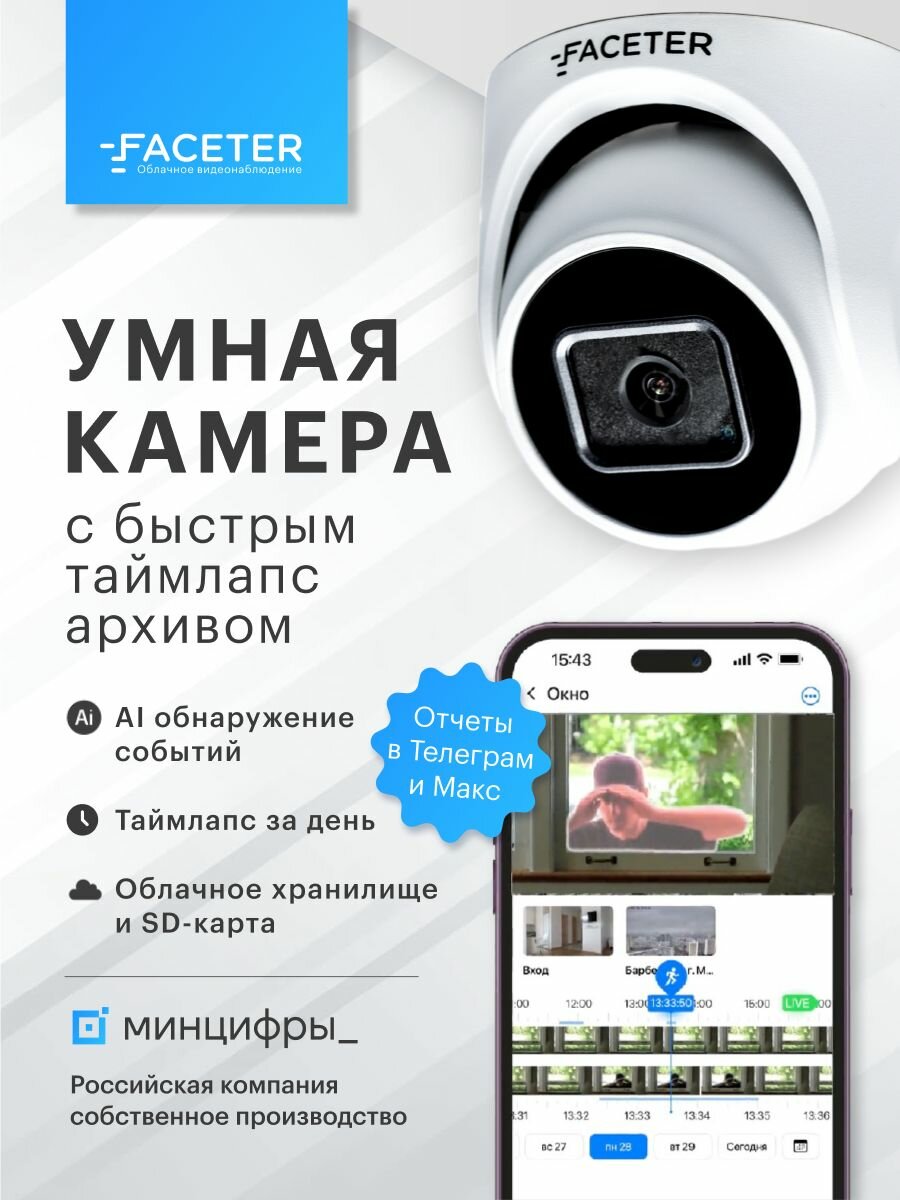 Камера видеонаблюдения универсальная, профессиональная, проводная, с поддержкой SD-карты - Faceter Pro T1
