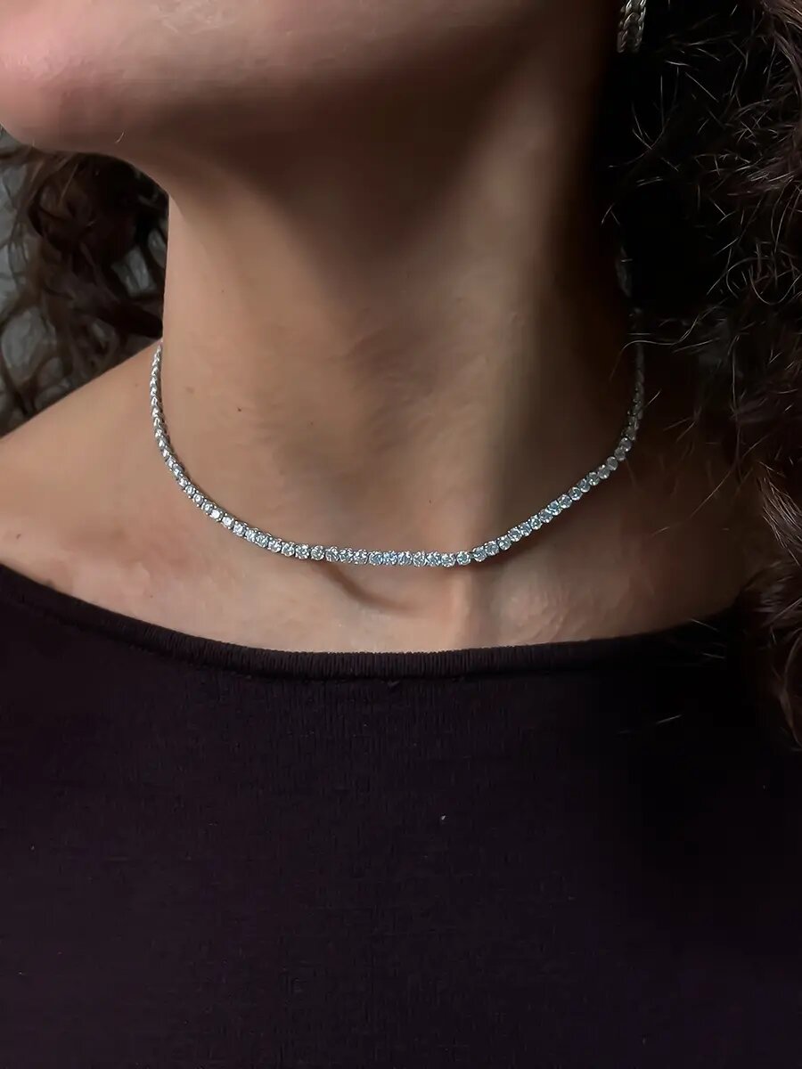 Колье, серебро, золото, 585, 925 проба, родирование, муассанит