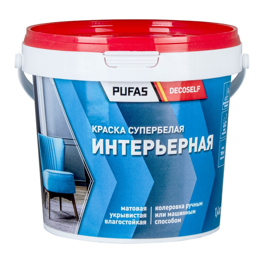 Краска интерьерная Pufas Decoself белая, морозостойкая (1,4 кг)