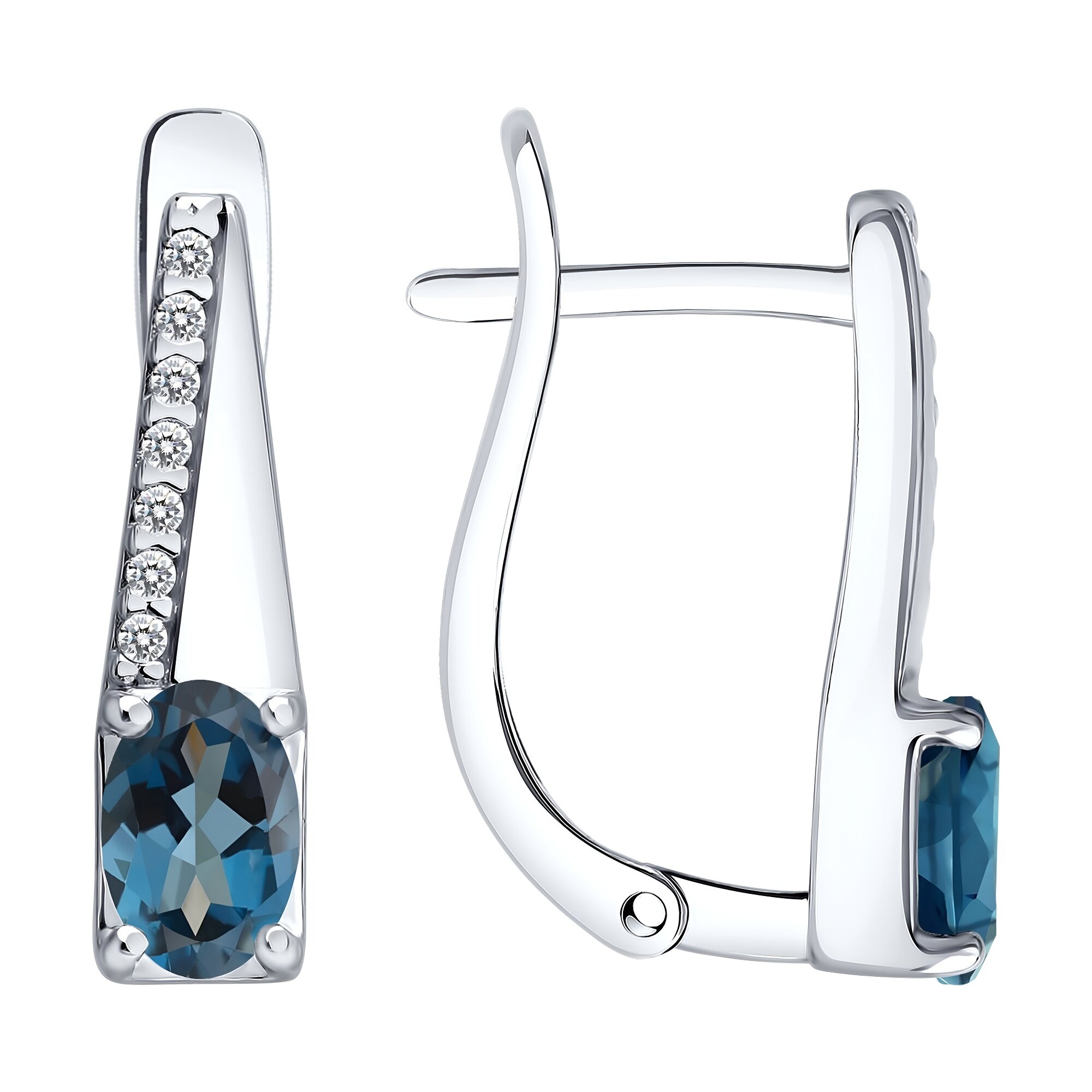 Серьги, серебро, 925 проба, фианит, Лондон топаз