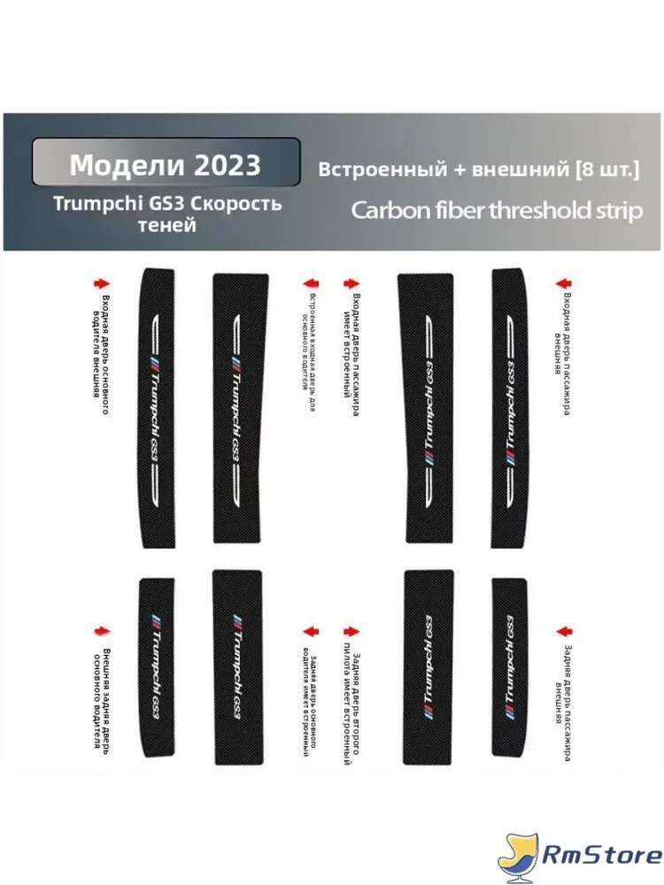 Накладка на пороги Trumpchi GS3, Carbon fiber, 8 шт.