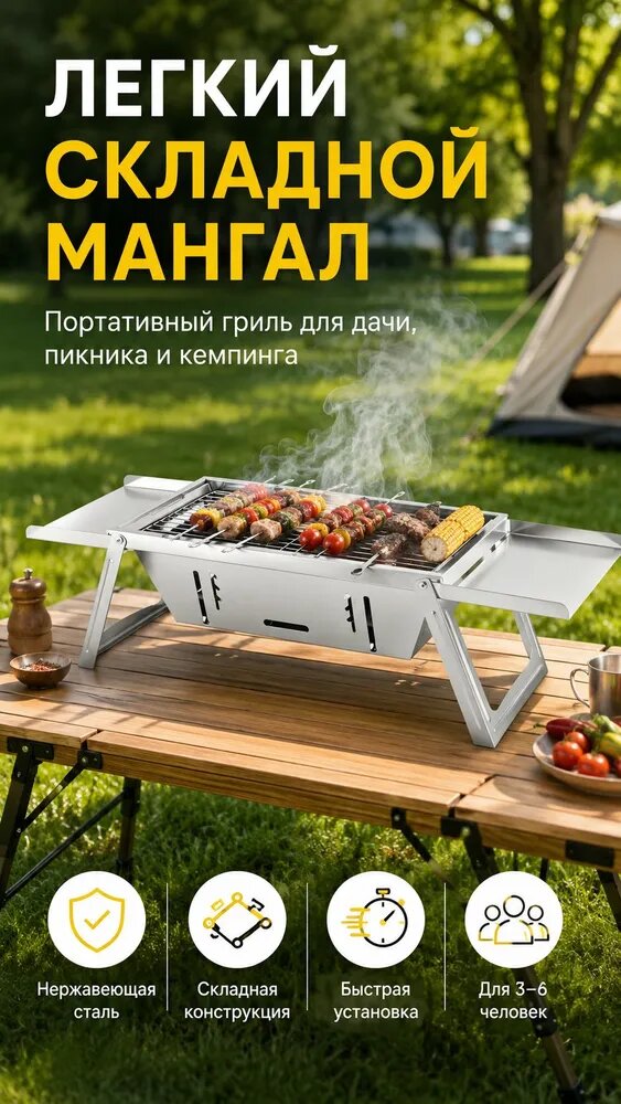 Мангал Разборный 73 см х 22 см х 17.5 см