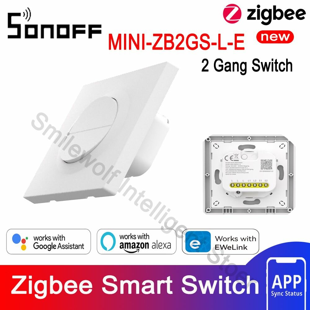 ZigBee Реле SONOFF Orb-ZBW2L Zigbee 2-Gang Smart Wall Switch MINI-ZB2GS-L-E No Neutral Wire (Работает с Алисой, Нейтральная линия не требуется)