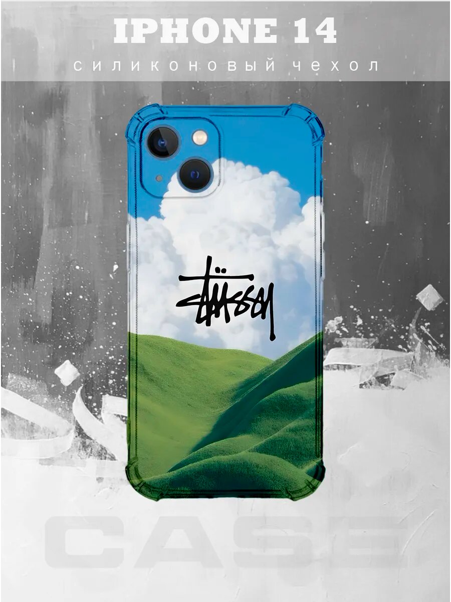 Чехол на IPHONE 14 с принтом пейзаж эмблема Stussy