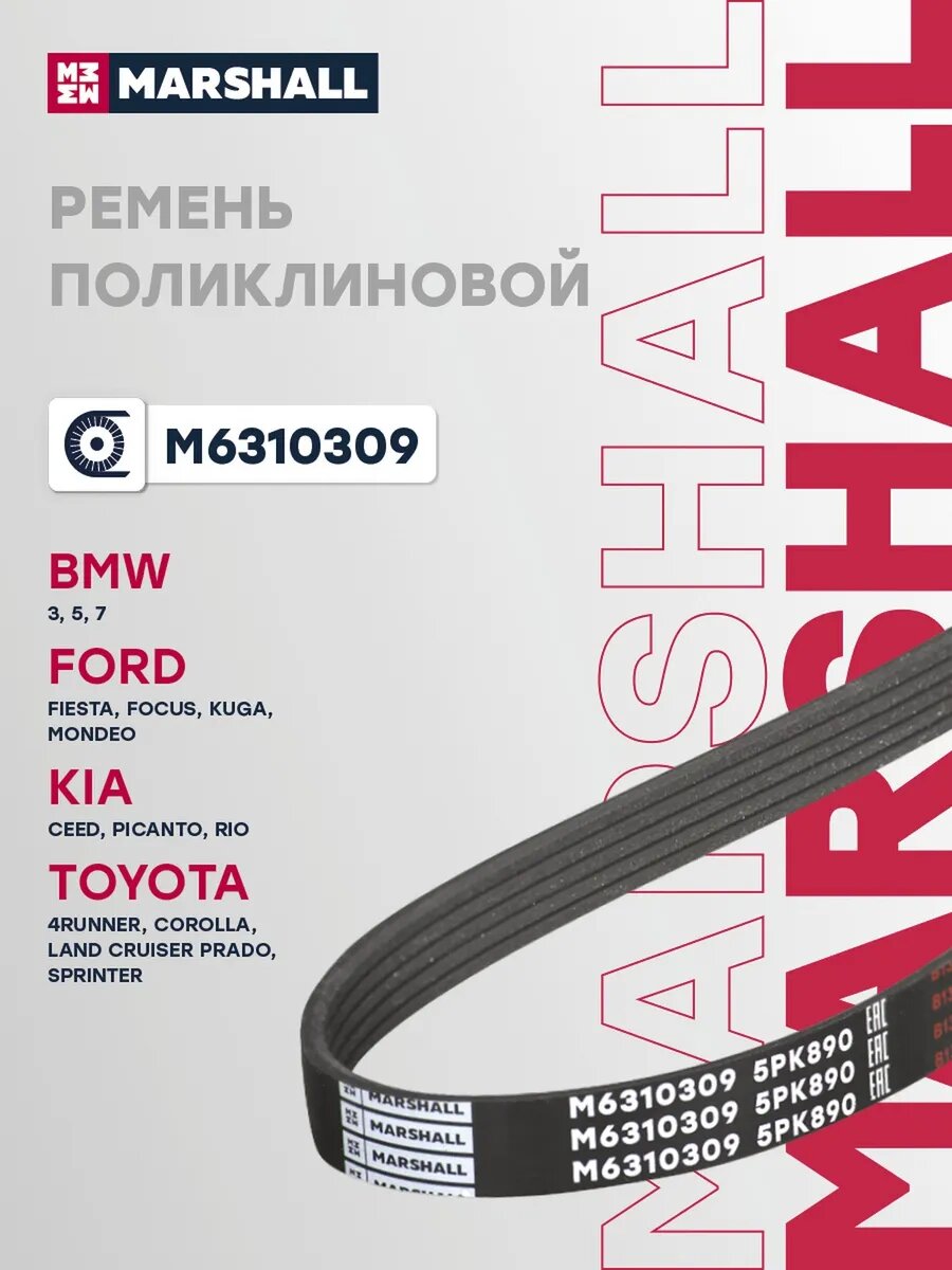 Ремень поликлиновой 5PK890 для а/м FORD FOCUS 04-; KIA RIO
