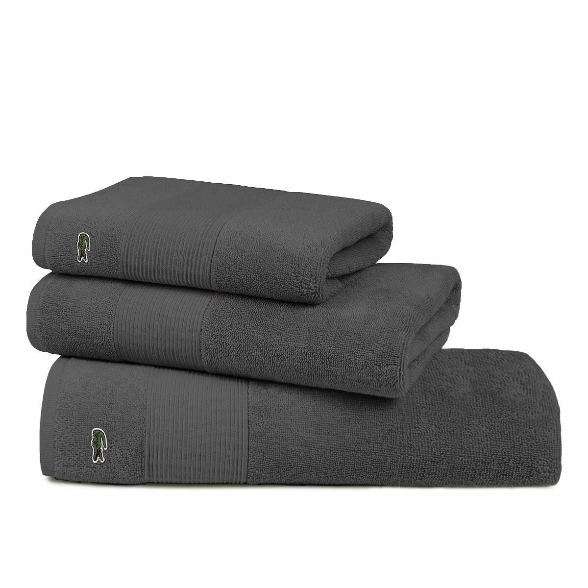 Набор из 3 полотенец Super Lacoste махровых, 600 г/м2: 1 - банное XL 100х150, 1 - для рук 50х100, 1 - для лица 40х60, 100% хлопок, Нашивка Lacoste, OEKOTEX 100, Темно серый