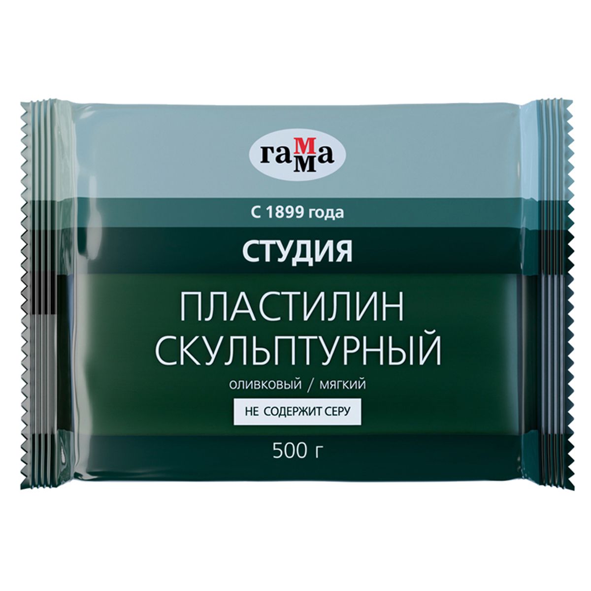 Пластилин для школы скульптурный Гамма "Студия", оливковый, мягкий, 500г, пакет