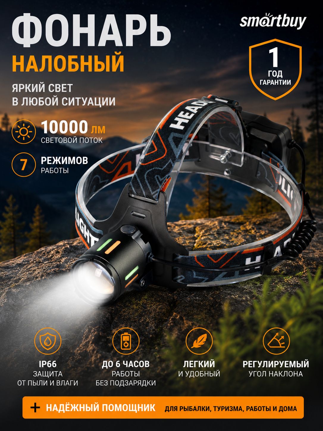 Фонарь налобный аккумуляторный 18650 led с зарядкой