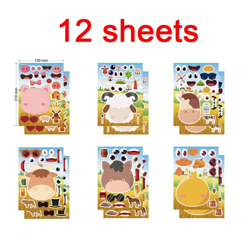 Набор наклеек с животными с фермы для детей 12sheets