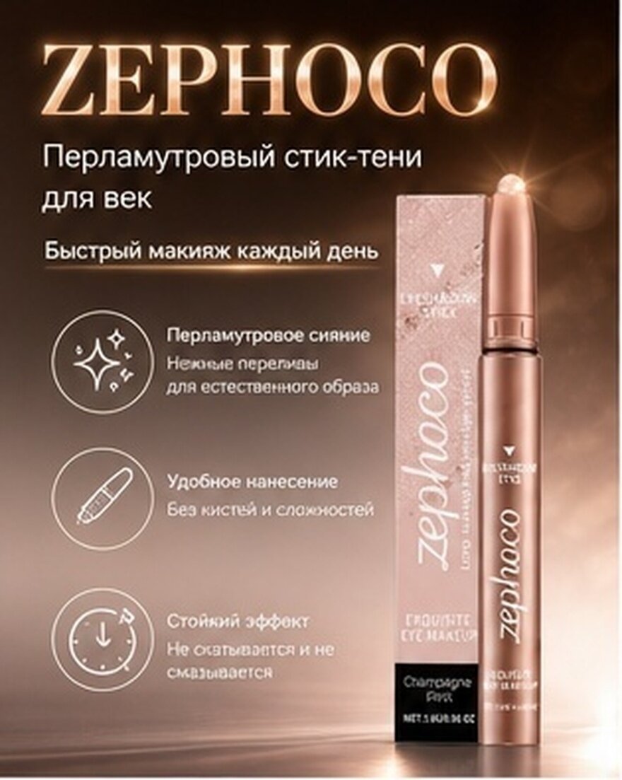 Кремовый карандаш для глаз zephoco с жемчужным шиммером в оттенке шампань для ежедневного макияжа