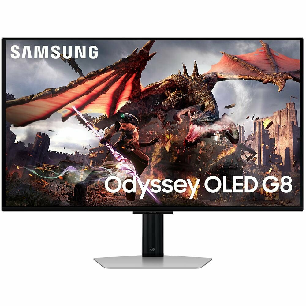 Монитор 32" SAMSUNG S32DG800SI Odyssey OLED G8 G80SD UHD Smart OLED, 3840x2160, 240Hz, 0,03ms, 250сd/m, 1500000:1, HDR10 | 2xHDMI(2.1), DP(1.4), 2xUSB3.0 | HAS, Pivot, Swivel, InPSU, Speakers, Vesa 100, Silver