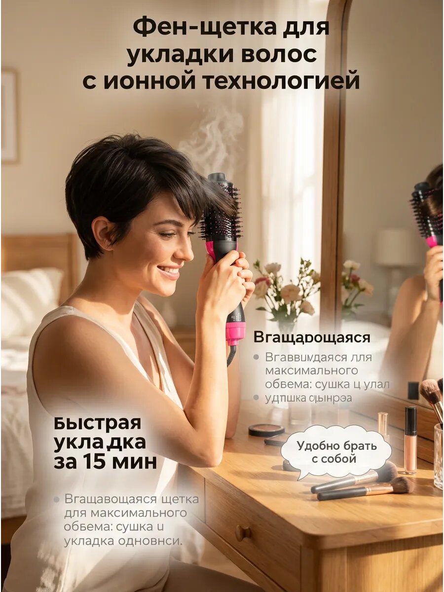 Фен щетка с вращением для коротких волос