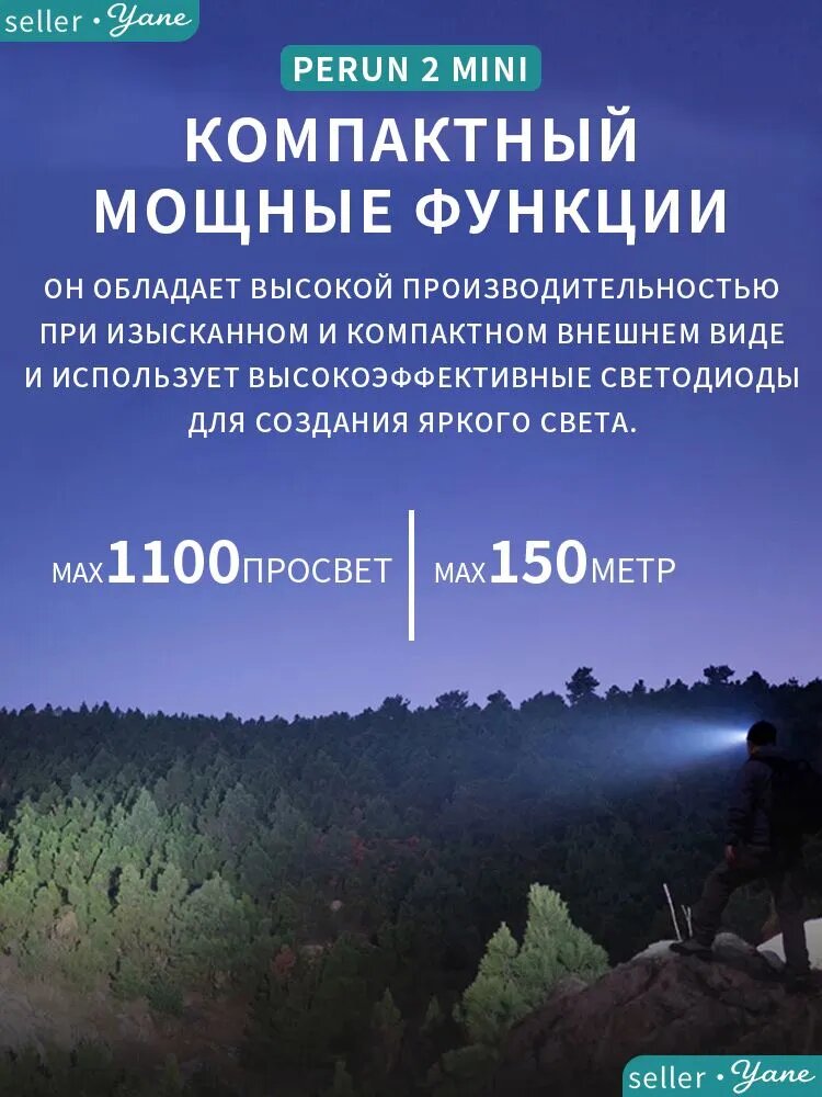 Olight Perun 2 Mini Синий налобный фонарь-прожектор 650 мАч 150 м дальность 6 режимов IPX8 — фото 1