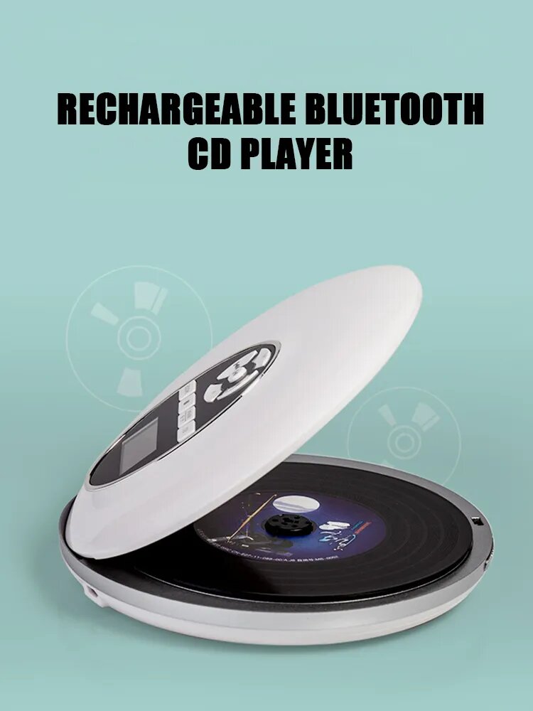 Перезаряжаемый портативный CD-плеер белый, поддержка CD-R, CD-RW, MP3, WMA, TF card