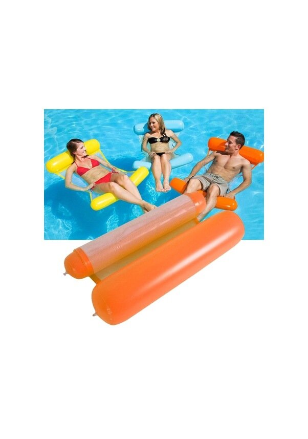 Складной сетчатый надувной гамак-трансформер Global, двухцелевого назначения, со спинкой, размер: 130 x 73 см, оранжевый, многоцветный