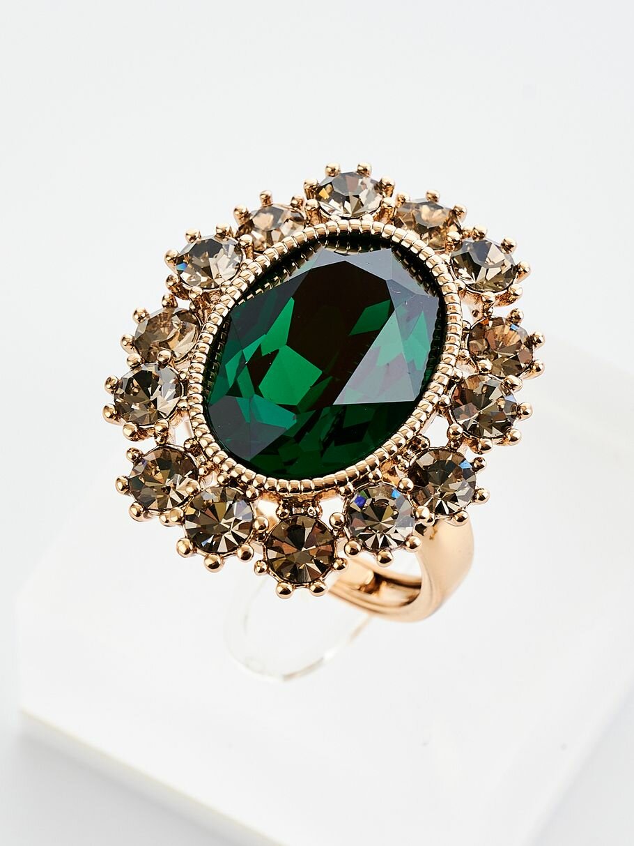 Кольцо, кристалл, изумруд синтетический, кристаллы Swarovski