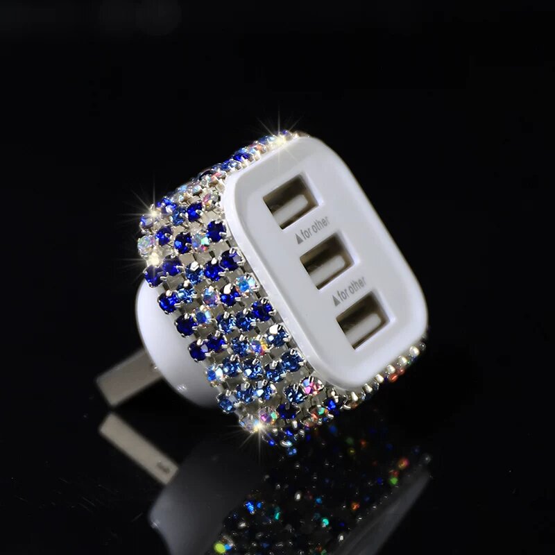 USB 3-портовый автомобильный зарядный хаб с синими диамантами для планшетов