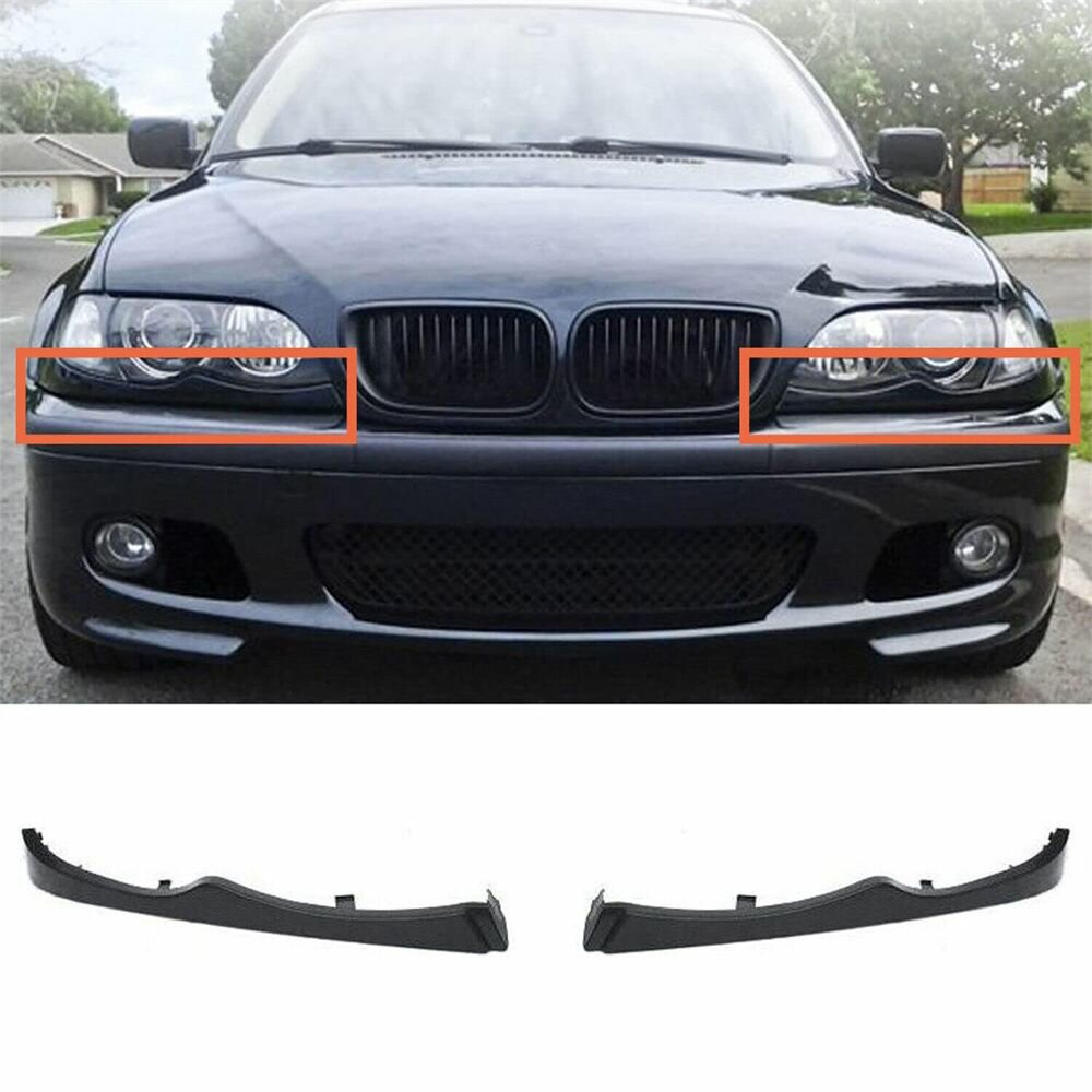 Накладки на фары BMW E46 4-дверный 2002-2005, комплект 2 шт — передние молдинги фар левая и правая, пластик черный