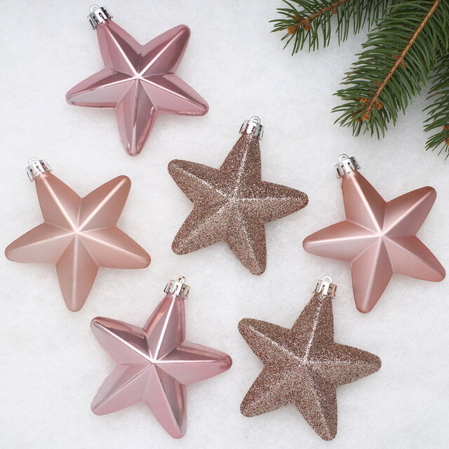 Елочные игрушки Звезды 8 см розовый бутон, 6 шт, Winter Deco, 027873