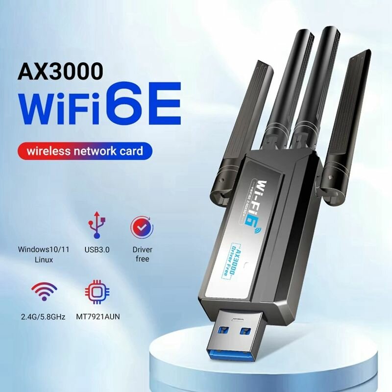 Новая Беспроводная Сетевая Карта WiFi 6E 3000 Мбит/С, Двухдиапазонный Приемник USB 3.0