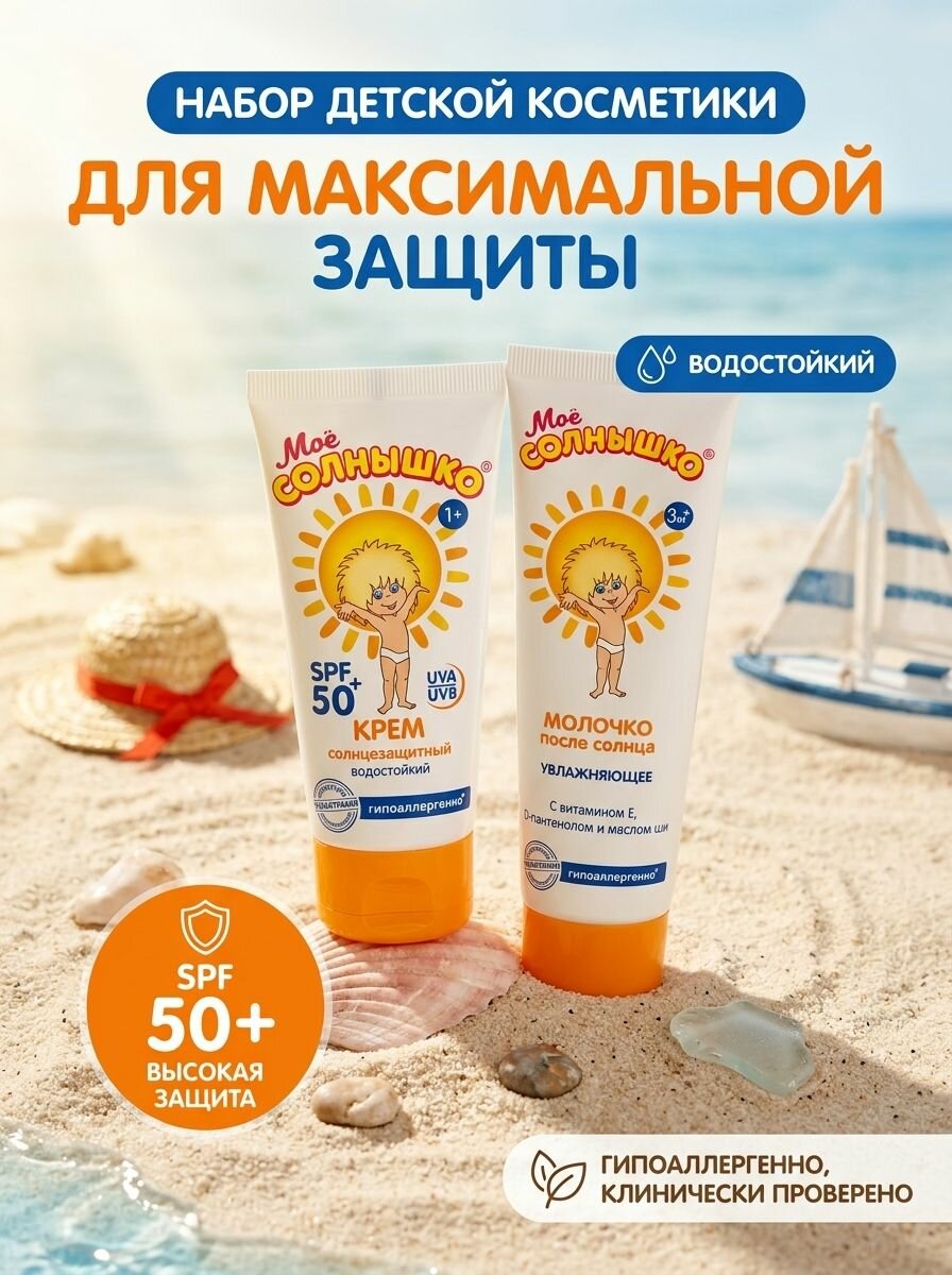 Солнцезащитный набор для детей и семьи "Моё солнышко": крем 55 мл SPF 50 и молочко после солнца 100 мл