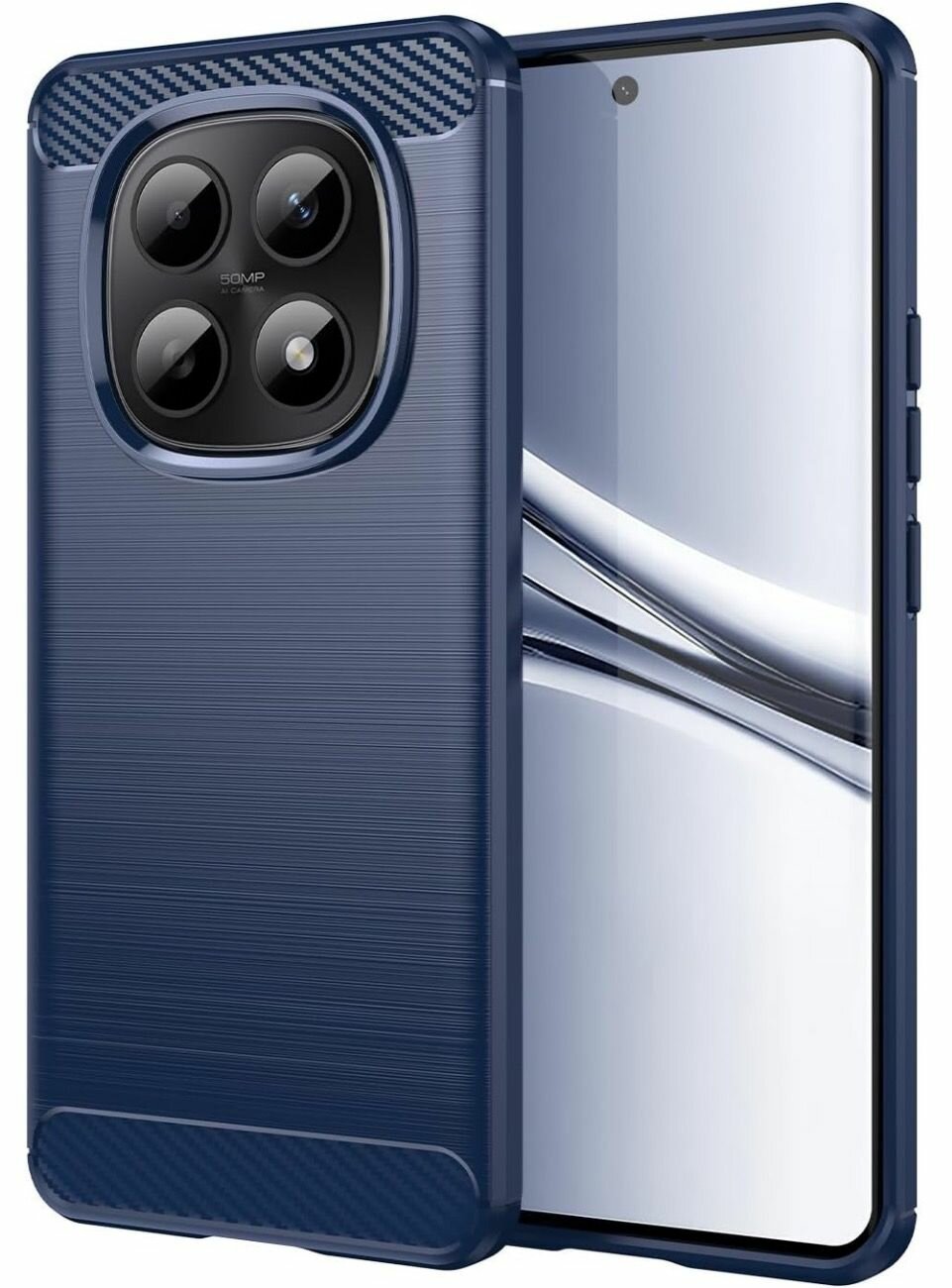 Чехол на Xiaomi Redmi Note 15 4G силиконовый карбон сталь синий
