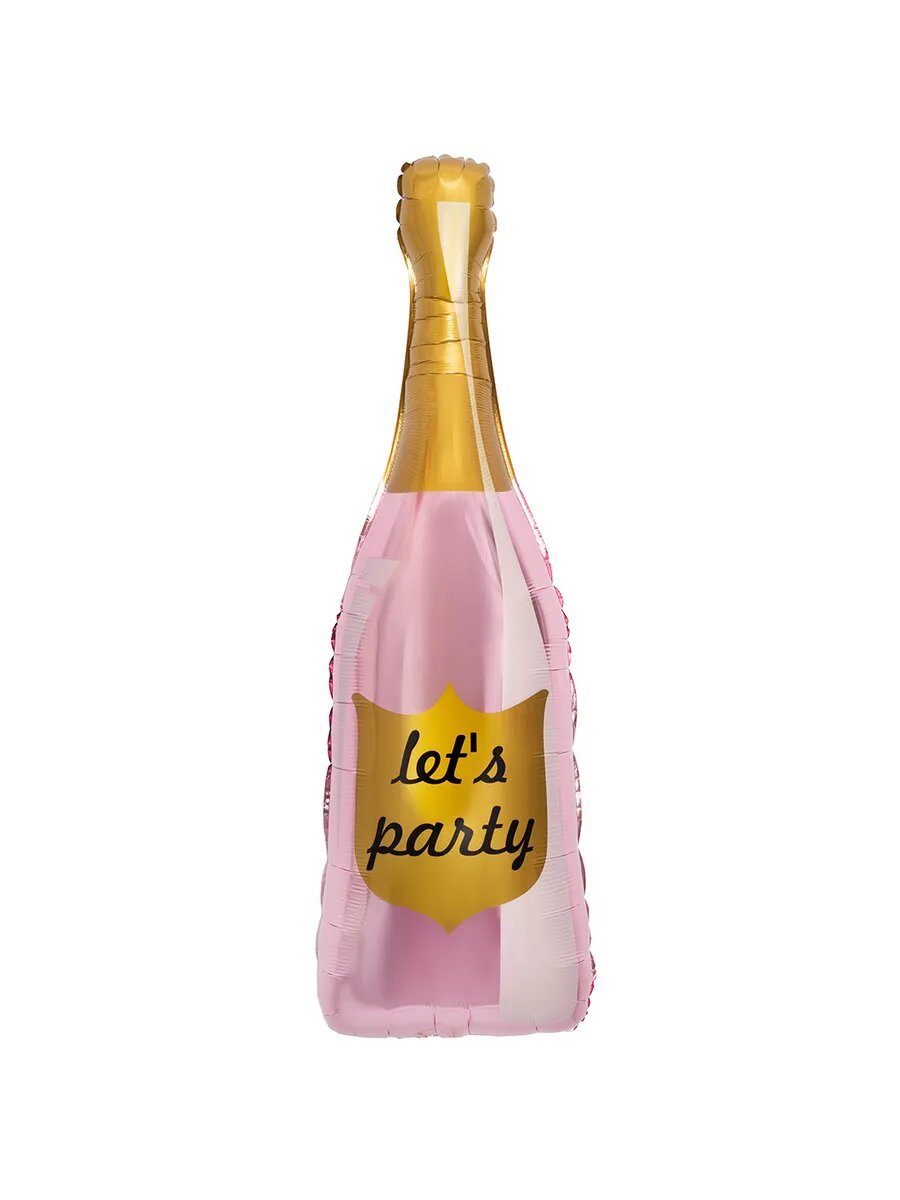 Шар (89 см) Фигура, Бутылка Шампанское, Let`s Party, Розовый