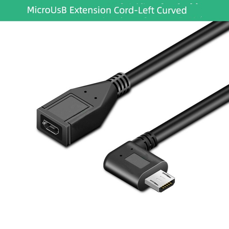 0.25 м Микро USB мужской к женскому удлинительный кабель для автомобильной видеорегистратора, левый изгиб, 5-контактный