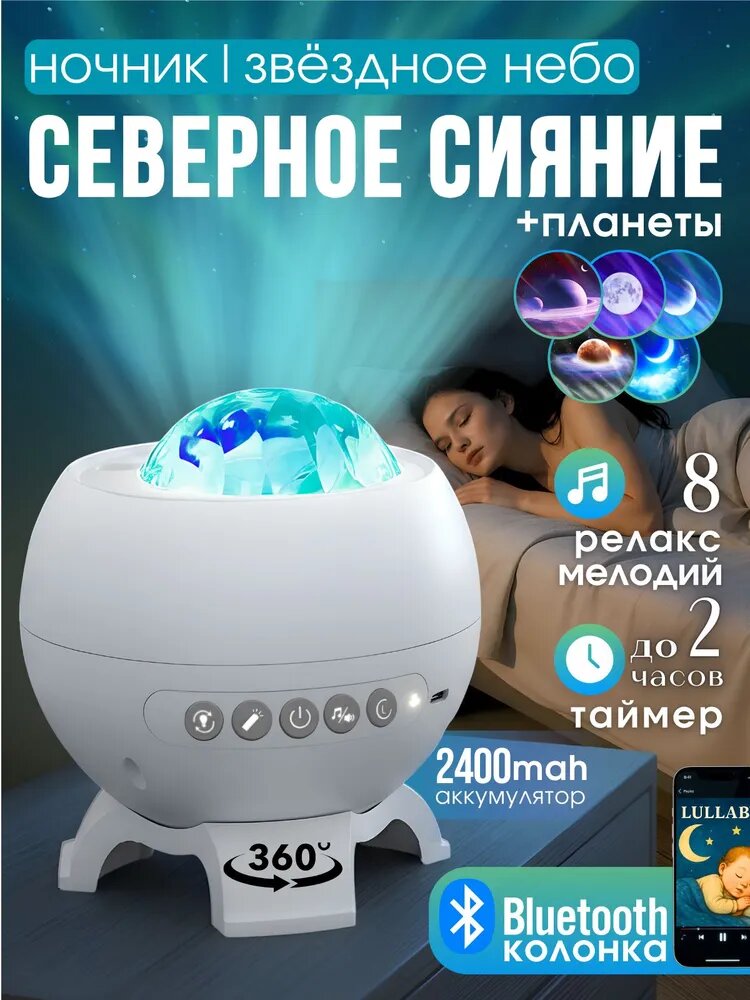 Проектор звездного неба / Ночник планетарий / Звездное небо проектор / с музыкой