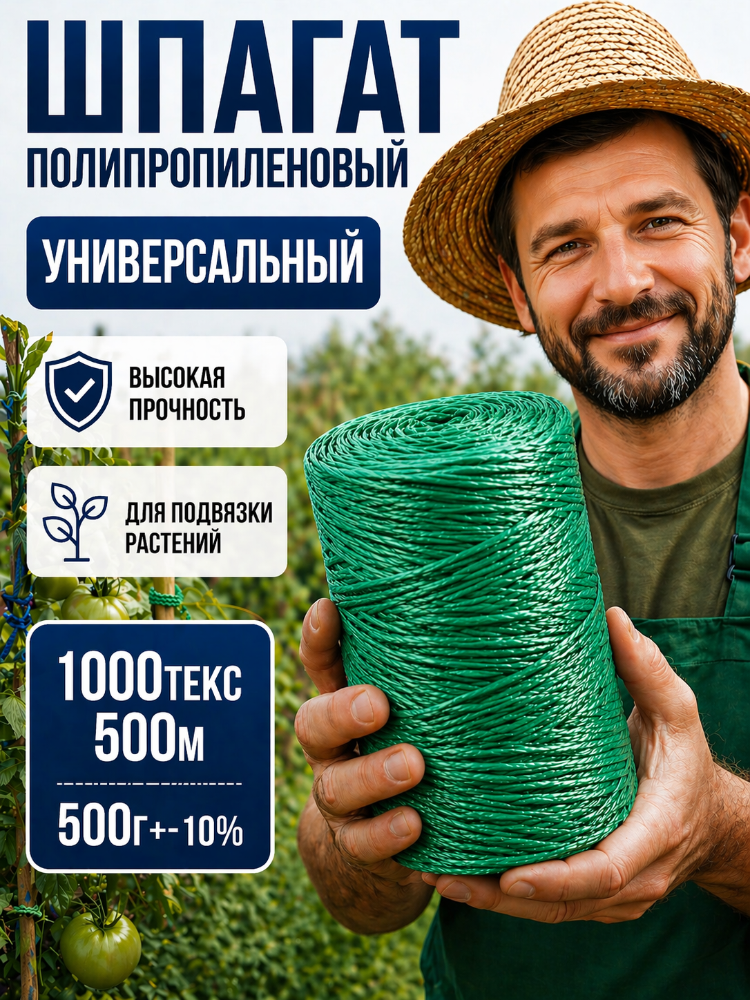 Шпагат полипропиленовый 500 м (500 грамм) 1000 тэкс веревка для подвязывания растений