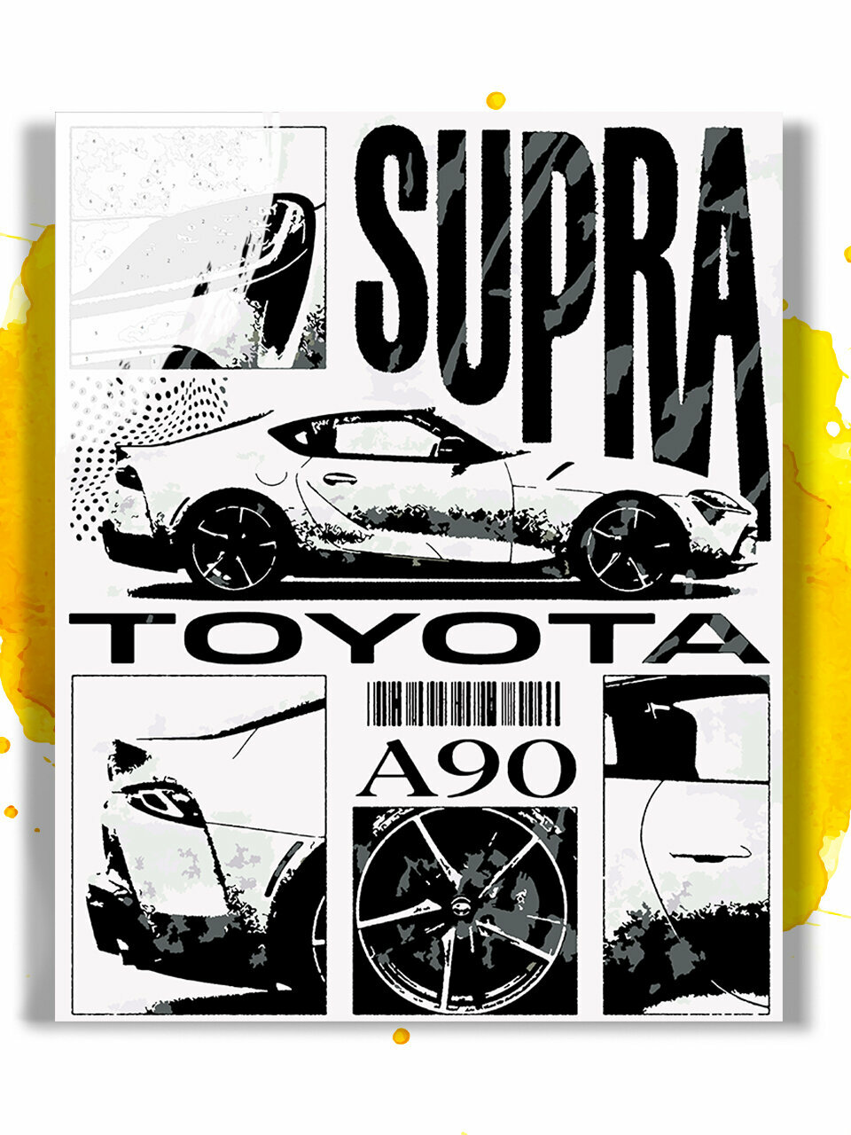 Картина по номерам на холсте Toyota Supra a90 ЧБ, 30 х 40 см