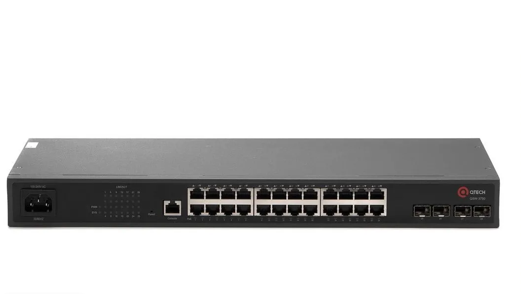 Коммутатор QSW-3750-28T-AC, 24 LAN-порта, уровень 2, 2 консольных порта
