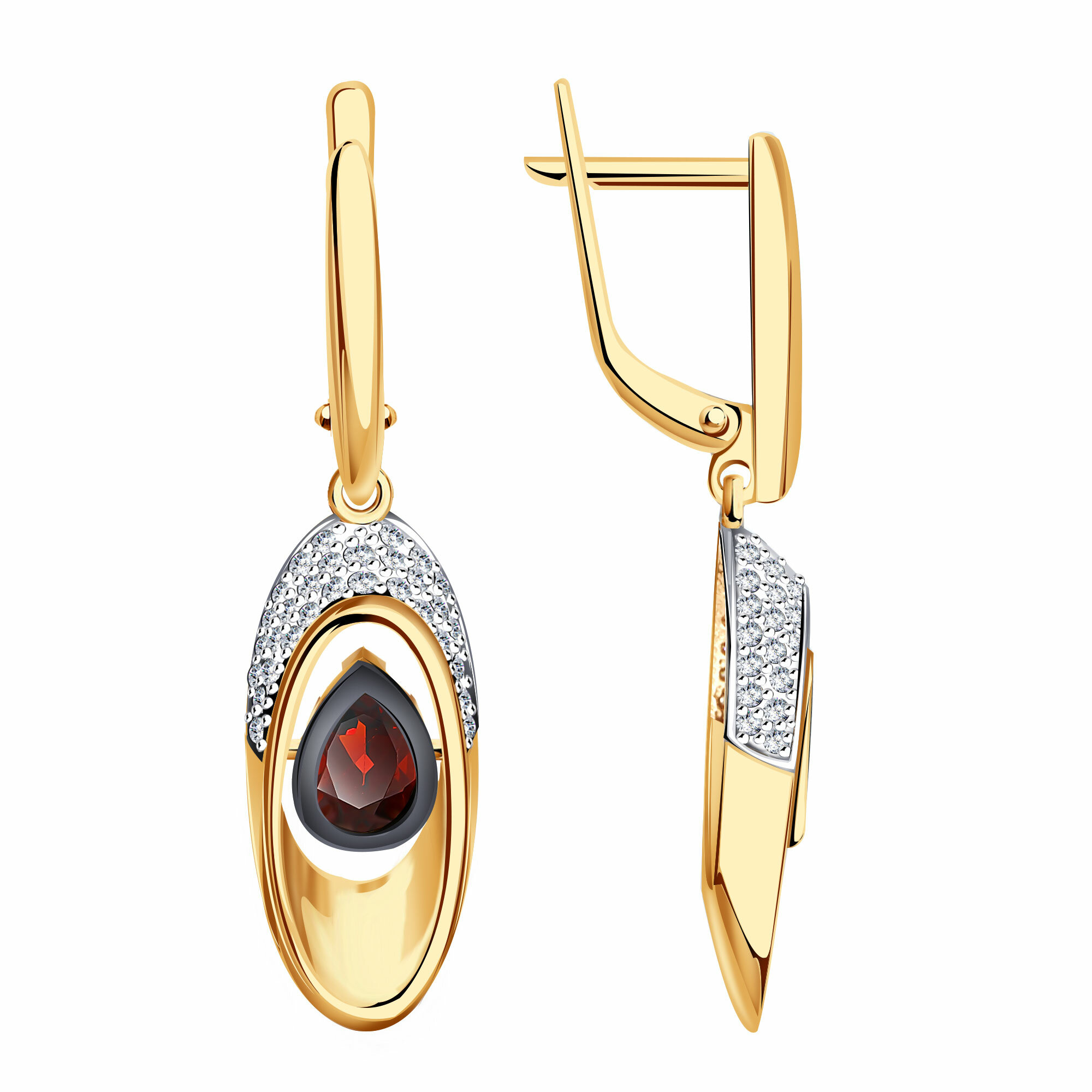 Серьги, красное золото, 585 проба, гранат, фианит