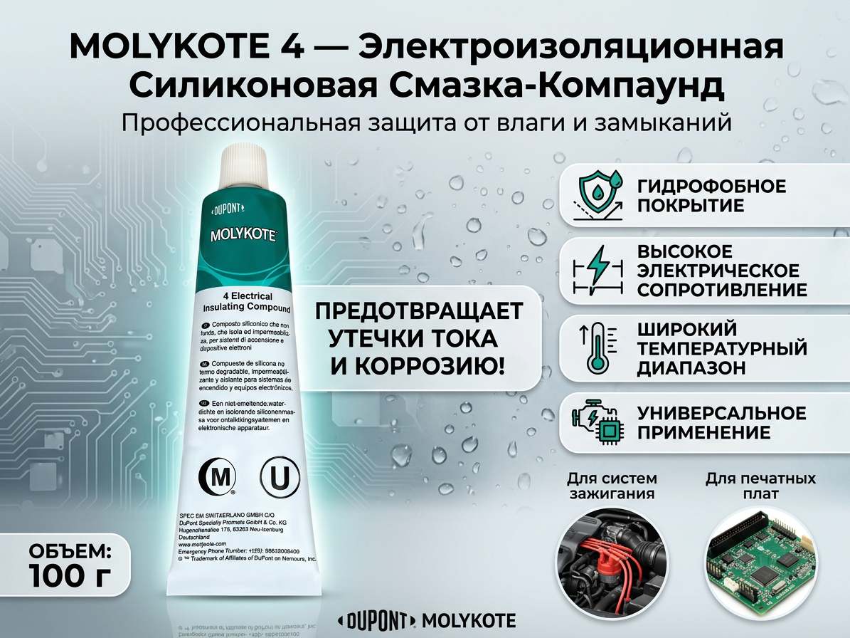 Диэлектрическая смазка Molykote 4, силиконовый компаунд для контактов и уплотнений, 100 г