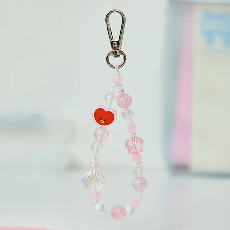 Брелок для ключей с бусинами в форме ракушки BT21 BTS BABY PEARL, ремешок для телефона, чехол для наушников, мерч с