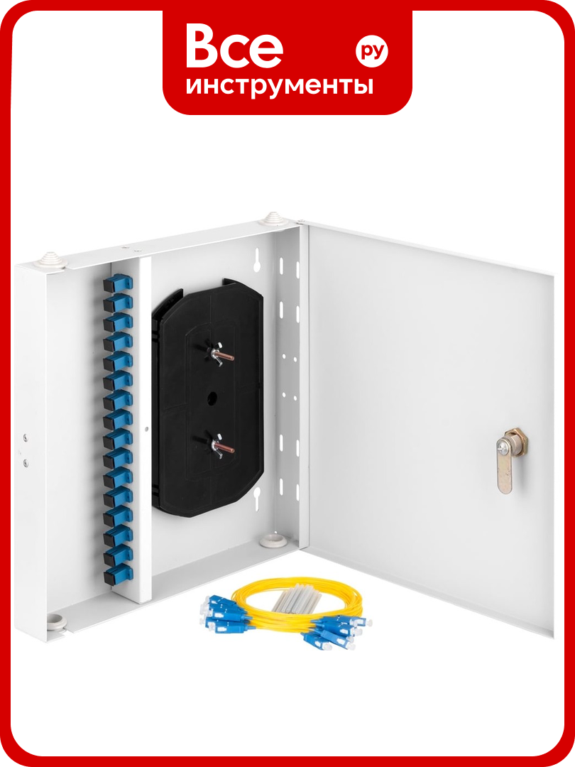 Настенный оптический кросс NIKOMAX SC/UPC, SM 9/125 OS2, серый, из прочной стали, SC‑разъёмы, готов к настенному монтажу