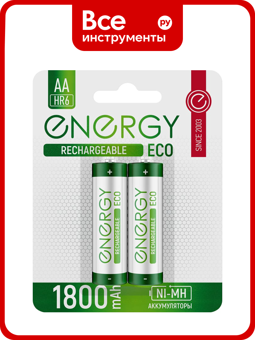 Аккумулятор ENERGY Eco NIMH-1800-HR6/2B (АА) 104988, металлический, 1800 мАч