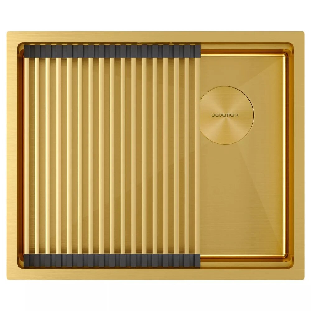 Мойка кухонная Paulmark PM705445-BG металлическая, 54x45, прямоугольная, мойка для кухни, врезная, под столешницу, золотая