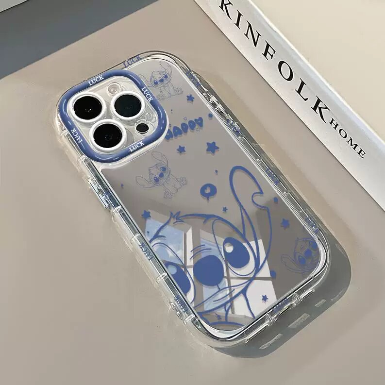 Чехол для iPhone 15 Plus с зеркальной отделкой и дизайном Стиши, прозрачный голубой цвет для устройств Apple