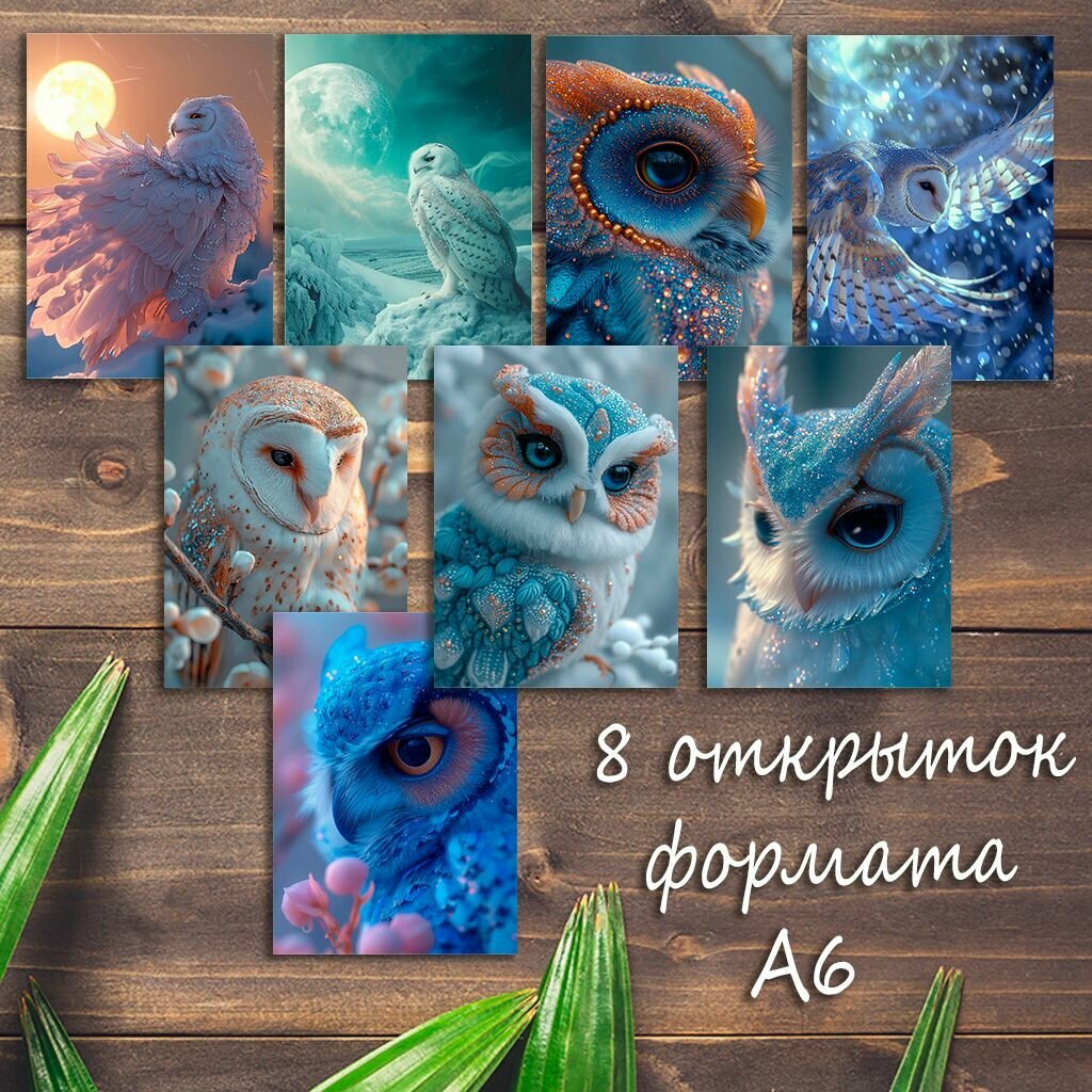 Большой набор открыток Совы, 8 штук