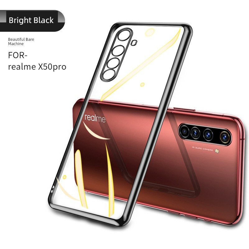 Силиконовый чехол для Realme X50 с защитой камеры от царапин в черном цвете, полная защита, ударопрочный