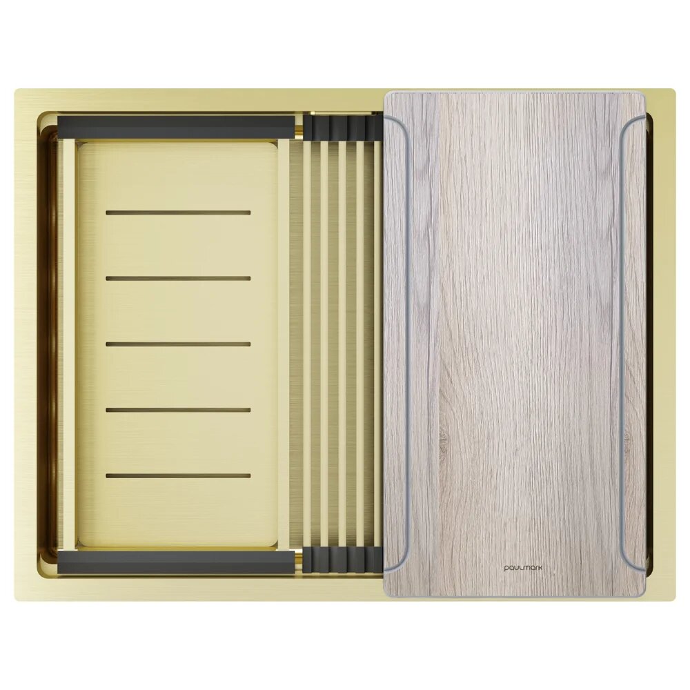 Мойка кухонная Paulmark PM785845-LG металлическая, 58x45, прямоугольная, мойка для кухни, под столешницу, золотая