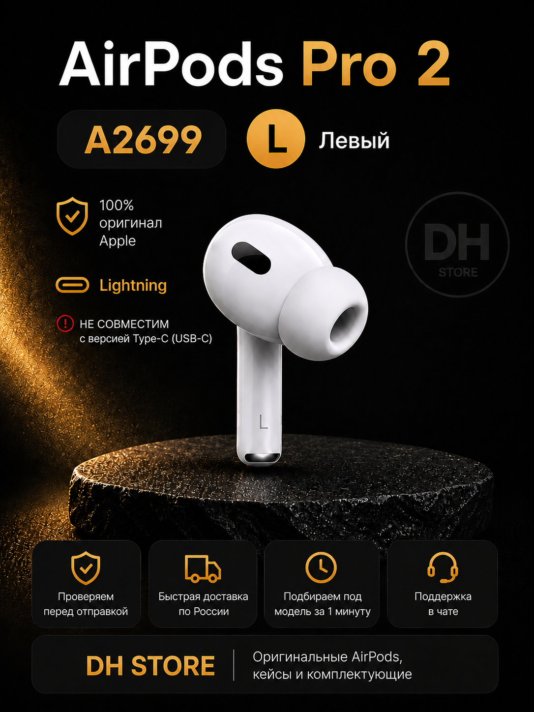 Apple AirPods Pro 2 Lightning поколение левый наушник A2699 купить оригинал отдельно